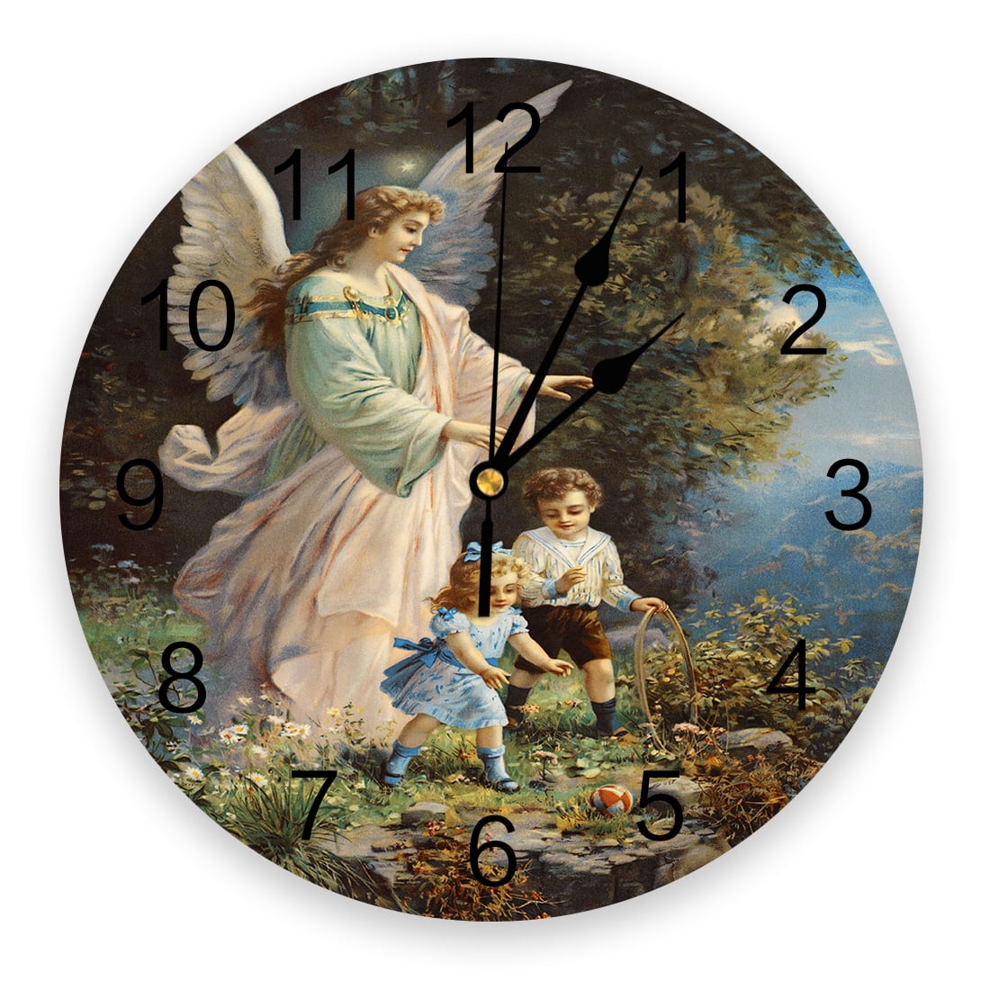 Heart Angel Wings Colored Flowers Cartoon Wall Clock Modern Design Clocks Wall Hanging Home ...