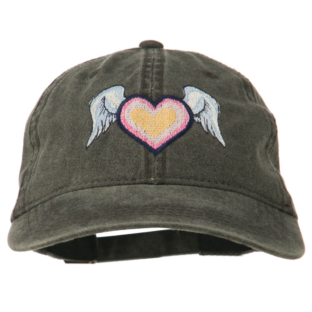 Heart Angel Wings Embroidered Washed Cap - Black OSFM - Walmart.com