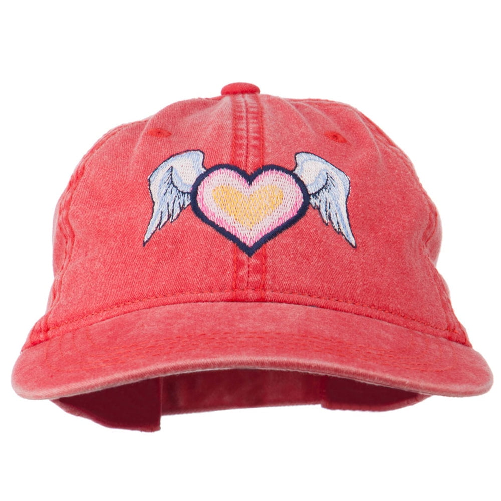Heart Angel Wings Embroidered Washed Cap - Red OSFM - Walmart.com