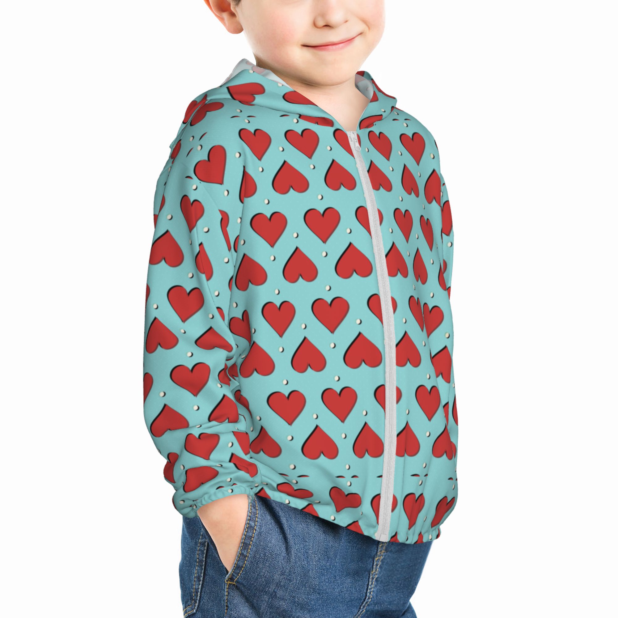 Heart Background Kids Zip-Up Hoodie Girls Boys Sun Protection Jacket Hooded Cooling Shirt ...