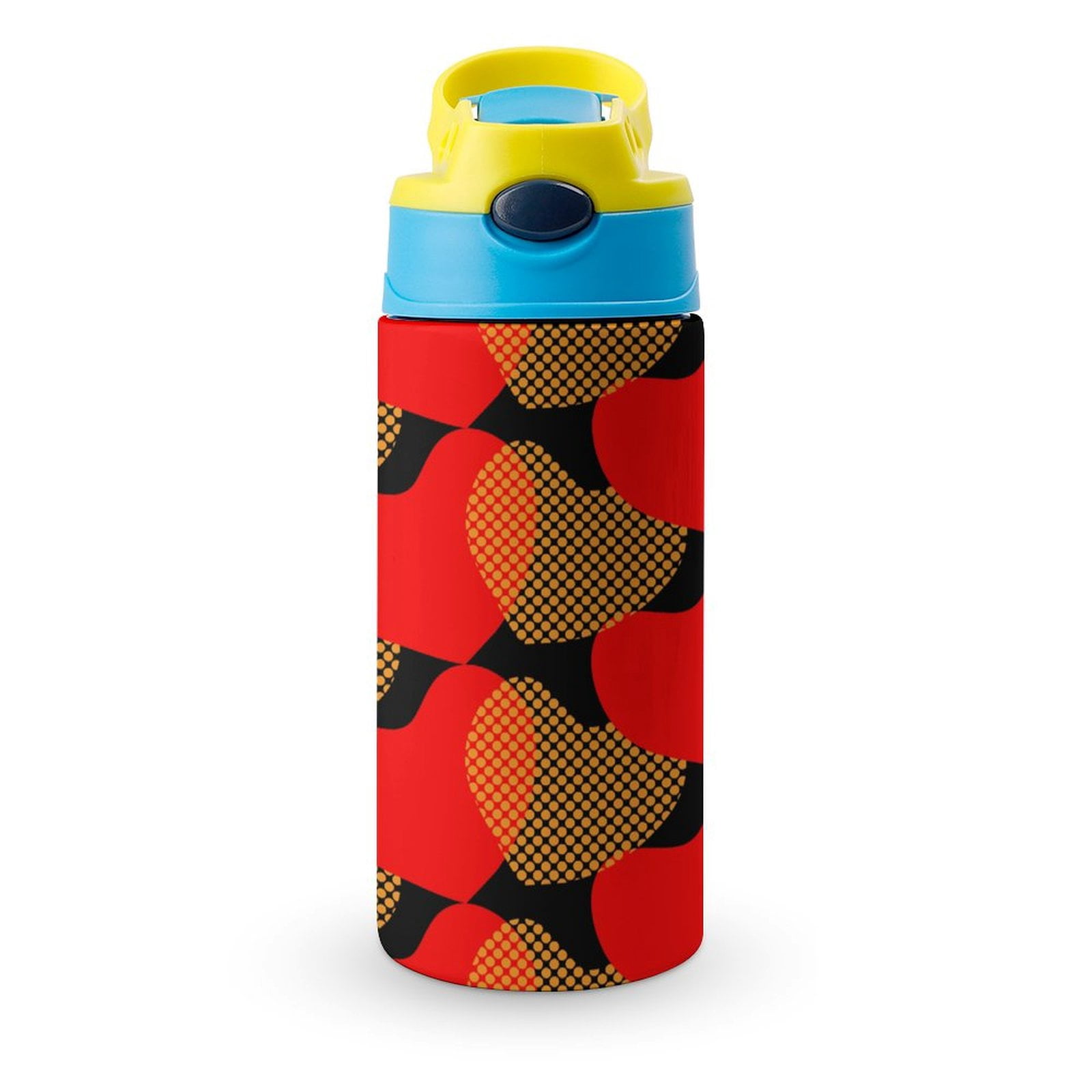 Heart Background Pattern Water Bottle with Straw And Lid Stainless ...