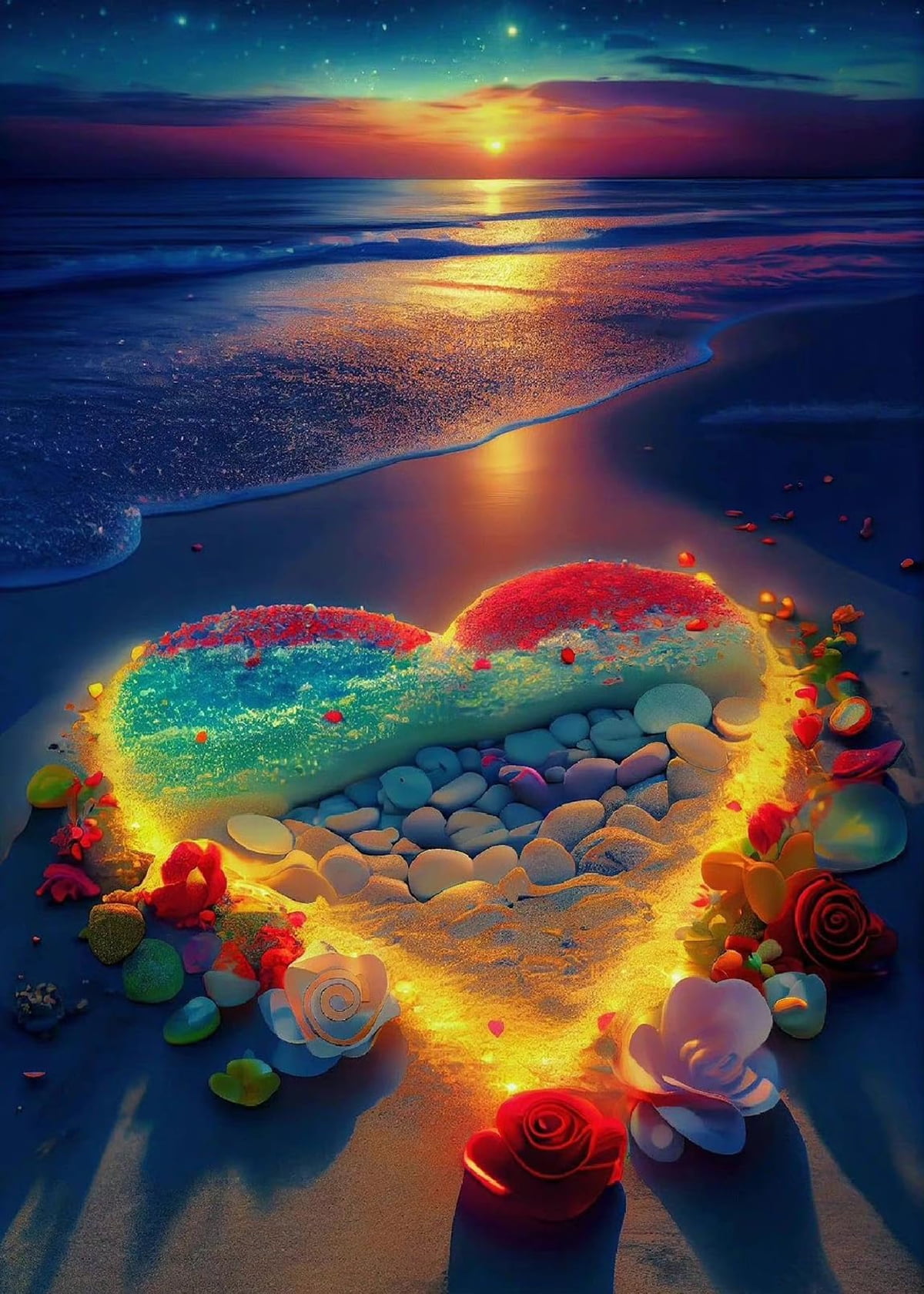 Heart Beach Diamond Art Kits for Adults, 5D Sunset Diamond Art Kits for ...