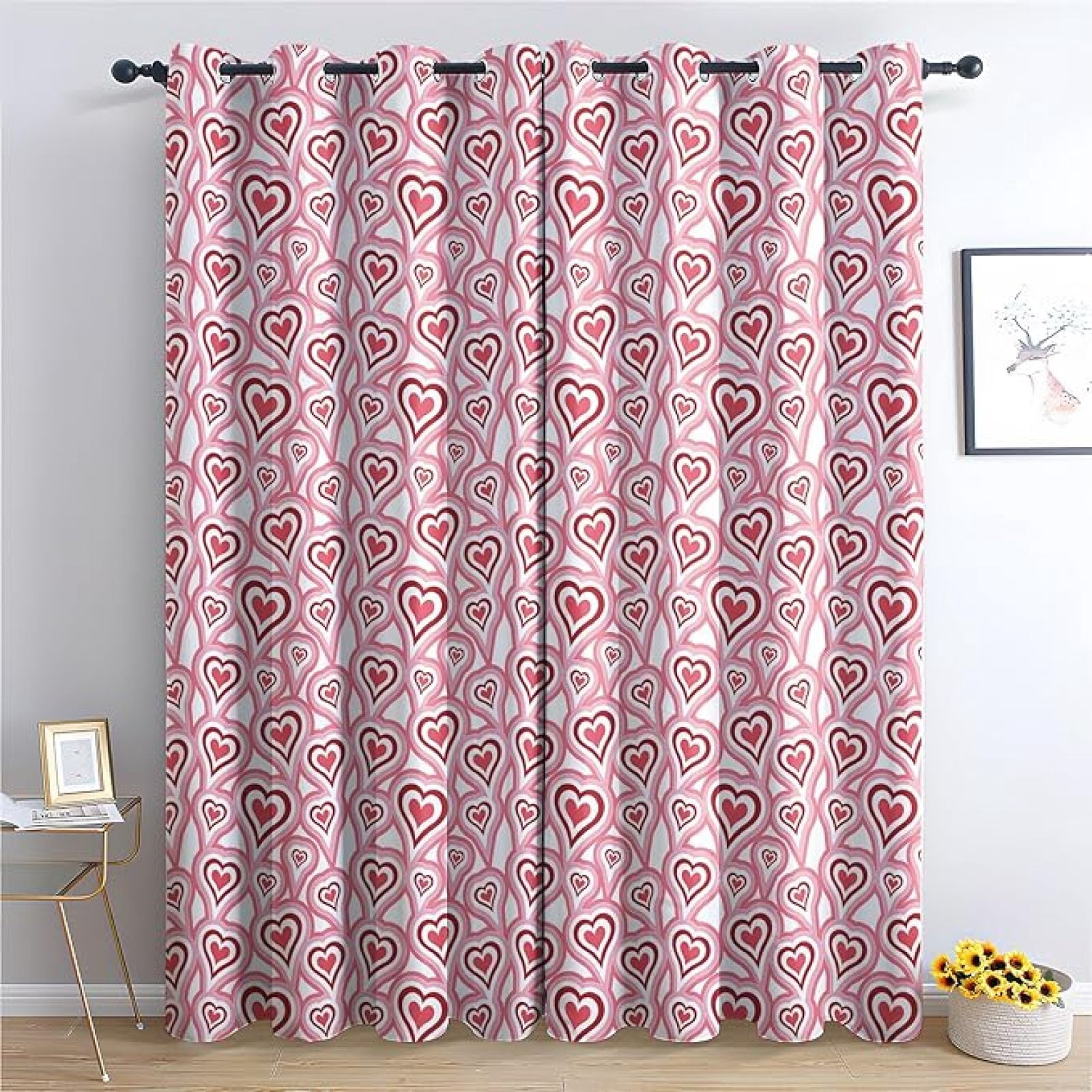 Heart Blackout Curtains Set, Thermal Insulated Room Darkening Grommet ...