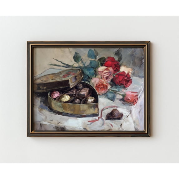 Heart Box Chocolates Valentine Wall Art, Unframed Paper Print Size ...
