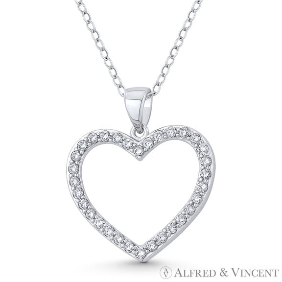 Double-Heart Cubic Zirconia CZ Crystal Accent Pendant & Chain Necklace ...