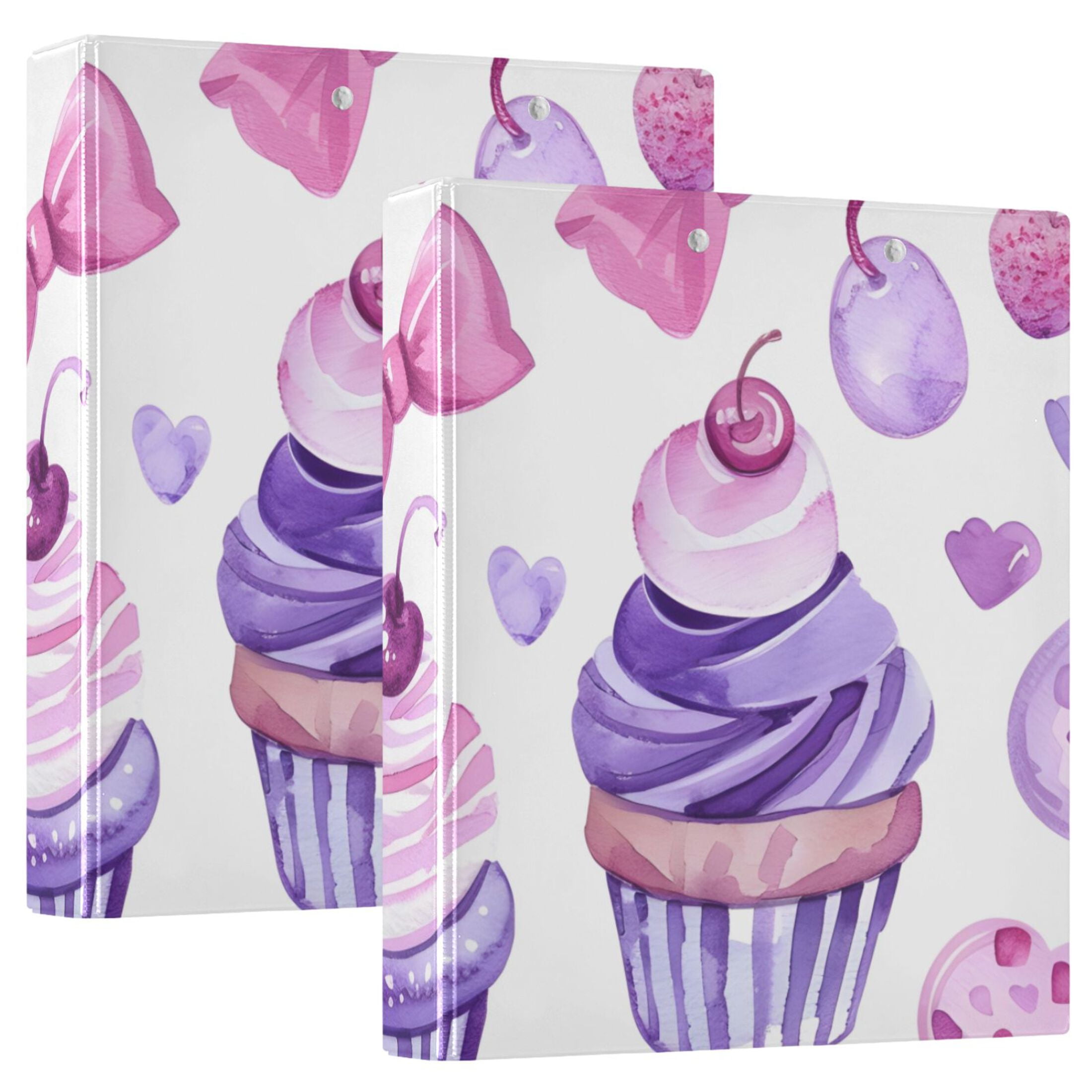 Heart Candy Cupcakes Bow 3 Ring Hardcover Binders 1.5" Round Rings for ...