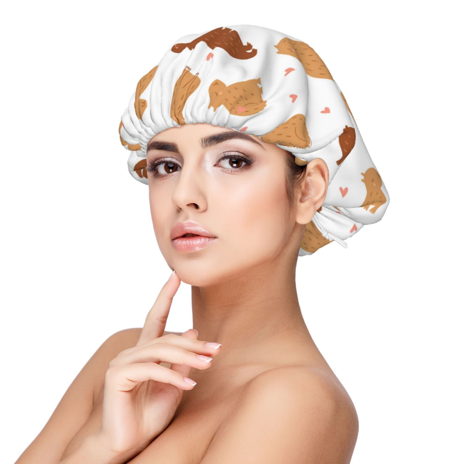 Heart Capybara White Silk Bonnet for Sleeping Women/Men, Adjustable ...