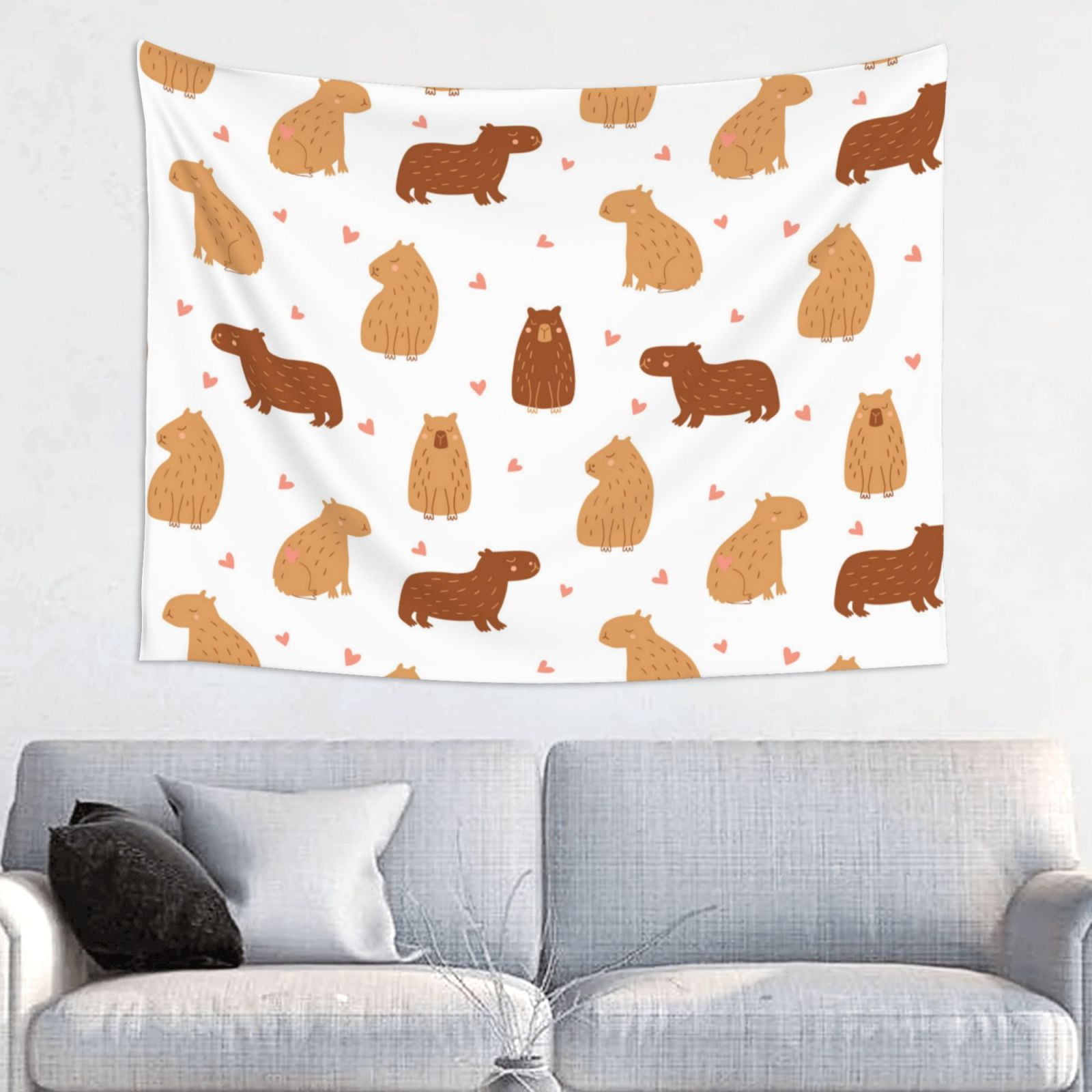 Heart Capybara White Tapestry for Bedroom - Tapestry Wall Hanging Wall ...