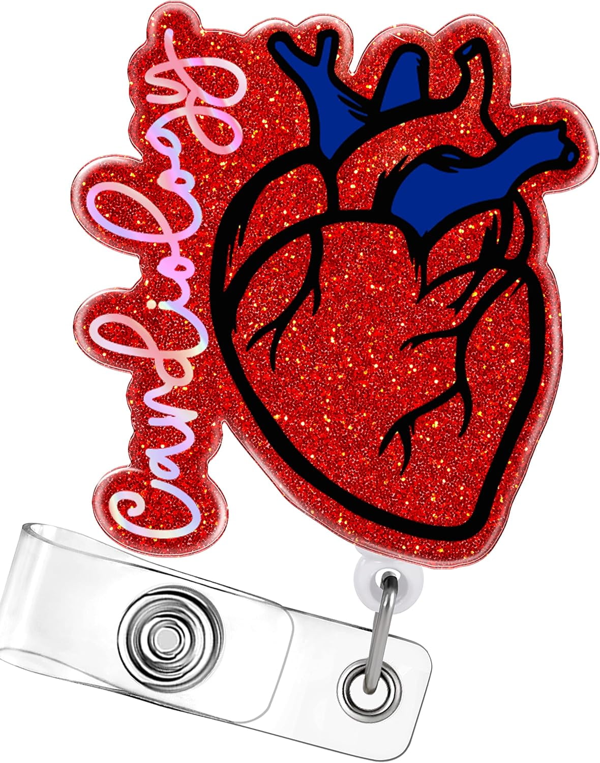 Heart Cardiac Badge Reel Holder Retractable with ID Clip for Nurse ...