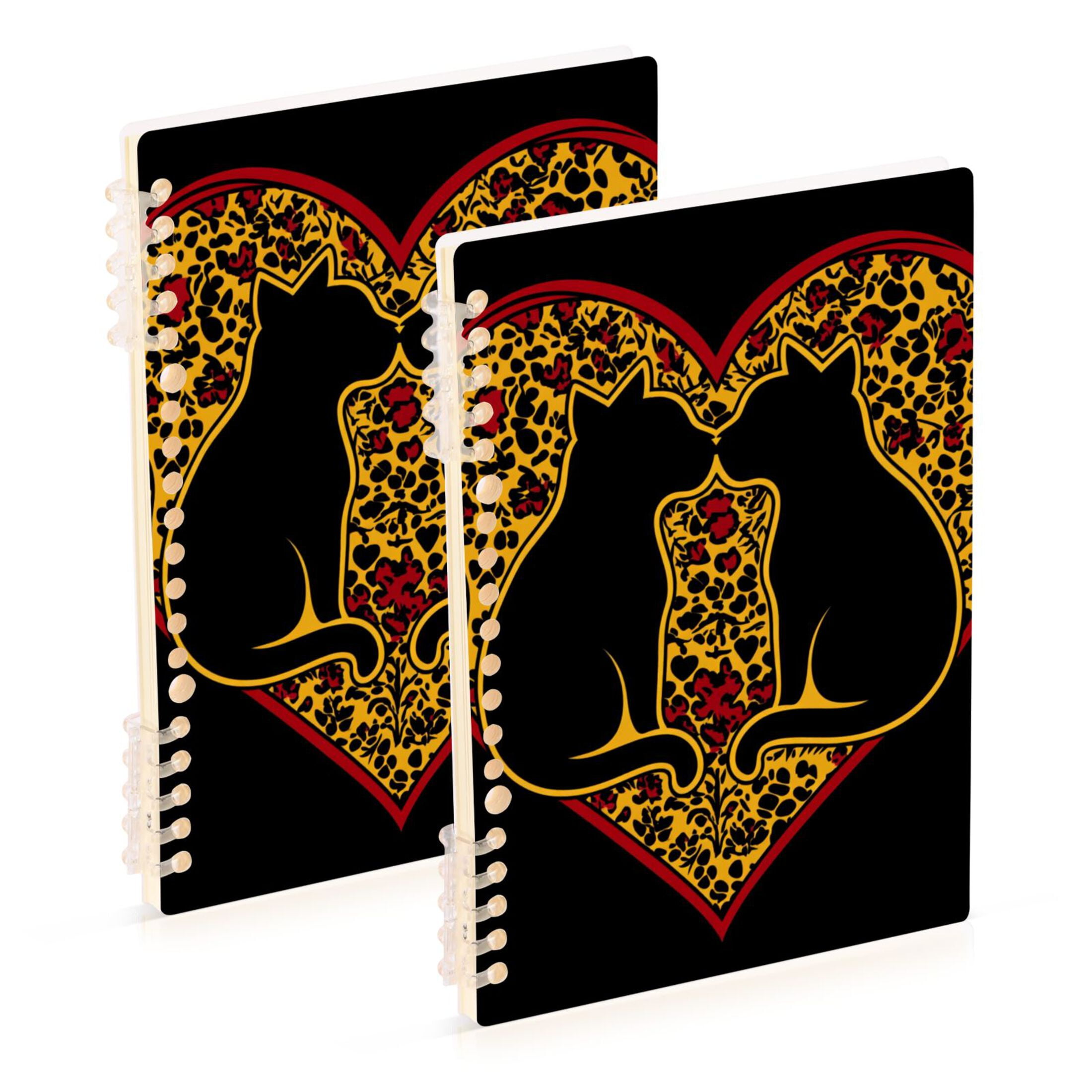 Heart Cat Couple Kiss Valentine Notebook Detachable Coil Notebook Diary A5 Size 60 Pages 2 Pack ...