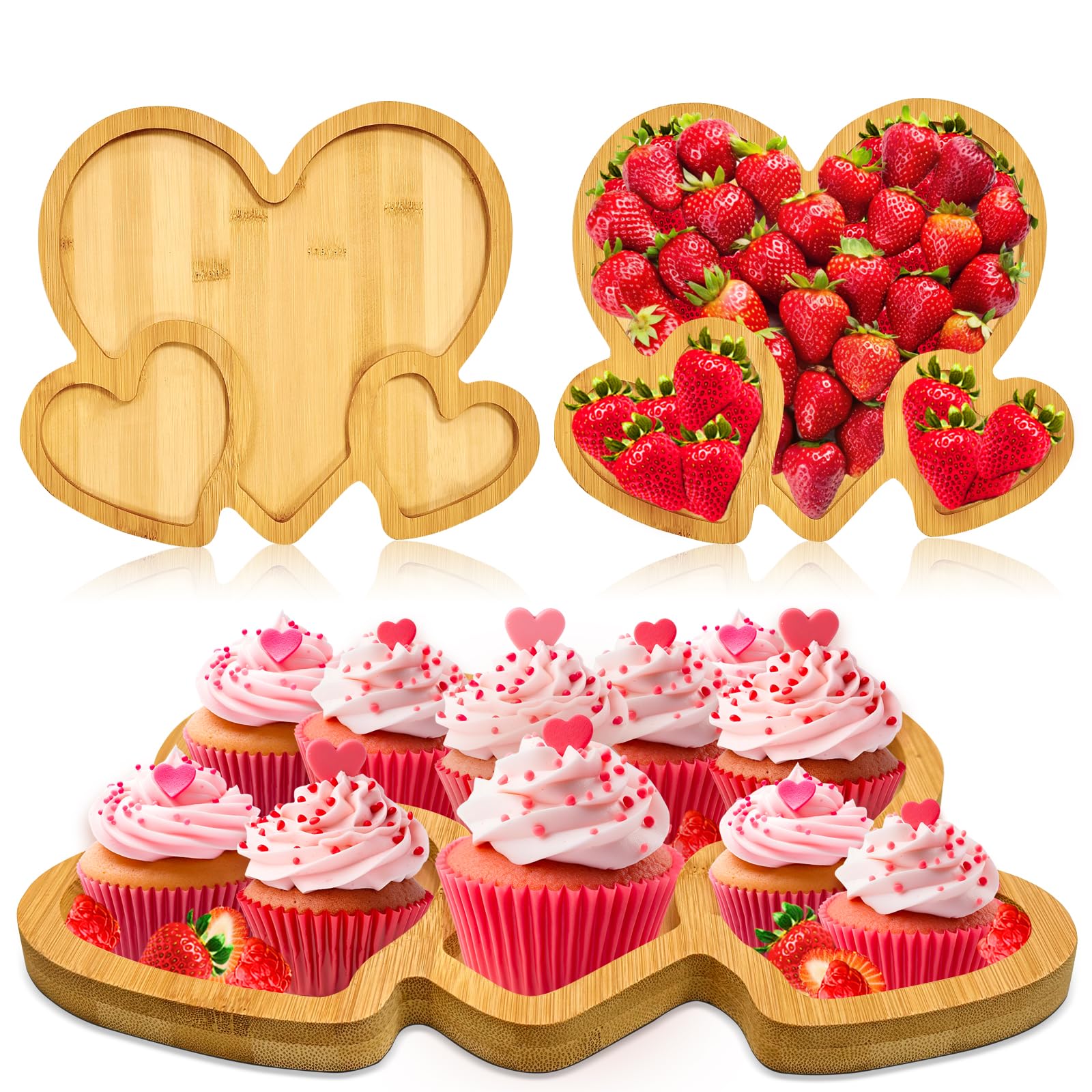 Heart Charcuterie Board Platter Wood Bamboo Food Tray Heart Shaped ...