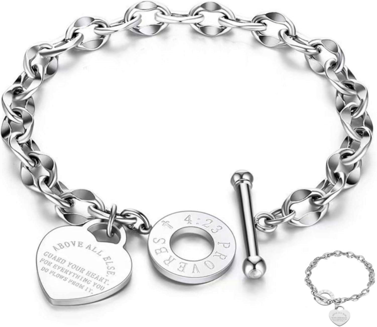 Heart Charm Bracelet Plated 18K Gold/Silver/Rose Gold Bible Scripture ...