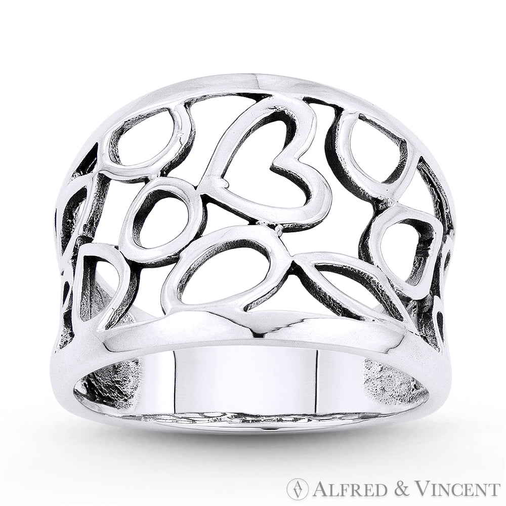 Heart Charm & Freeform Cutout Right Hand Wide Band in Oxidized .925 ...