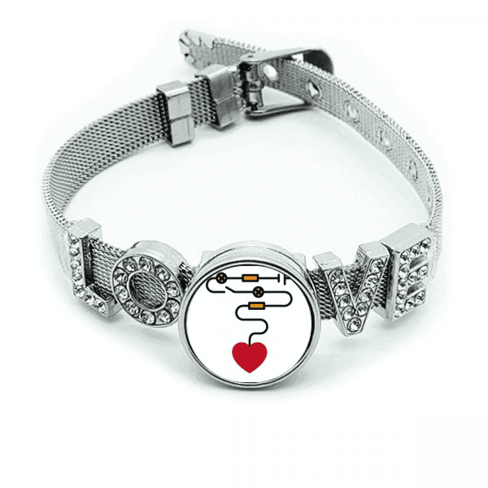 Heart Circuit Power Switch Bracelet Wristband Crystal Love Adjustable ...