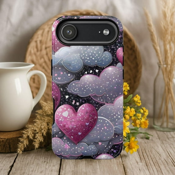 Heart Cloud Cute Aesthetic Tough Phone Case with iPhone 17 to 11 Pro ...