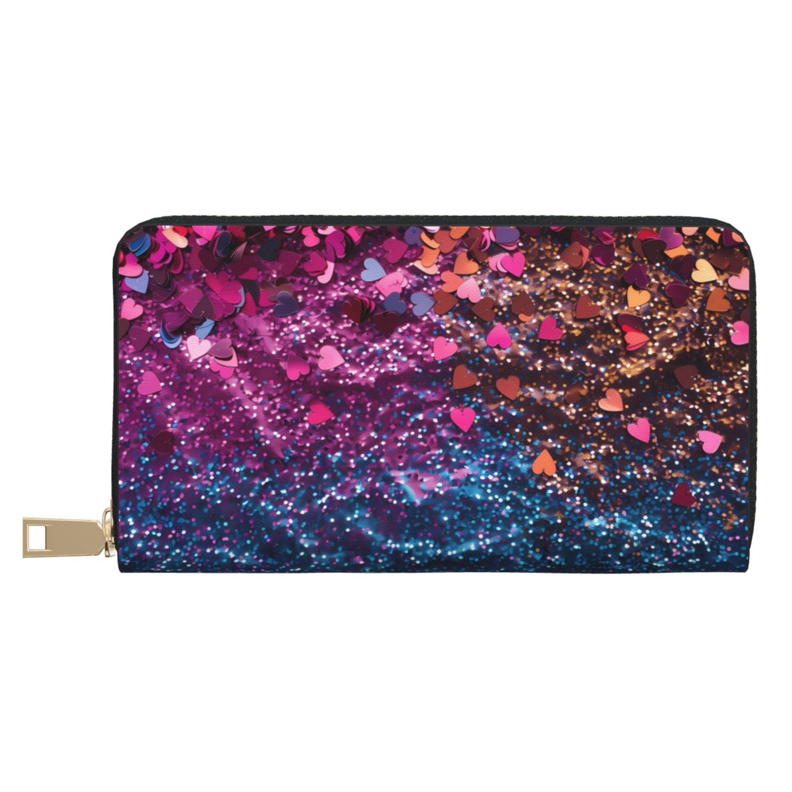 Heart Confetti on Glitter Wallet Women, Leather Bifold Multi Card ...
