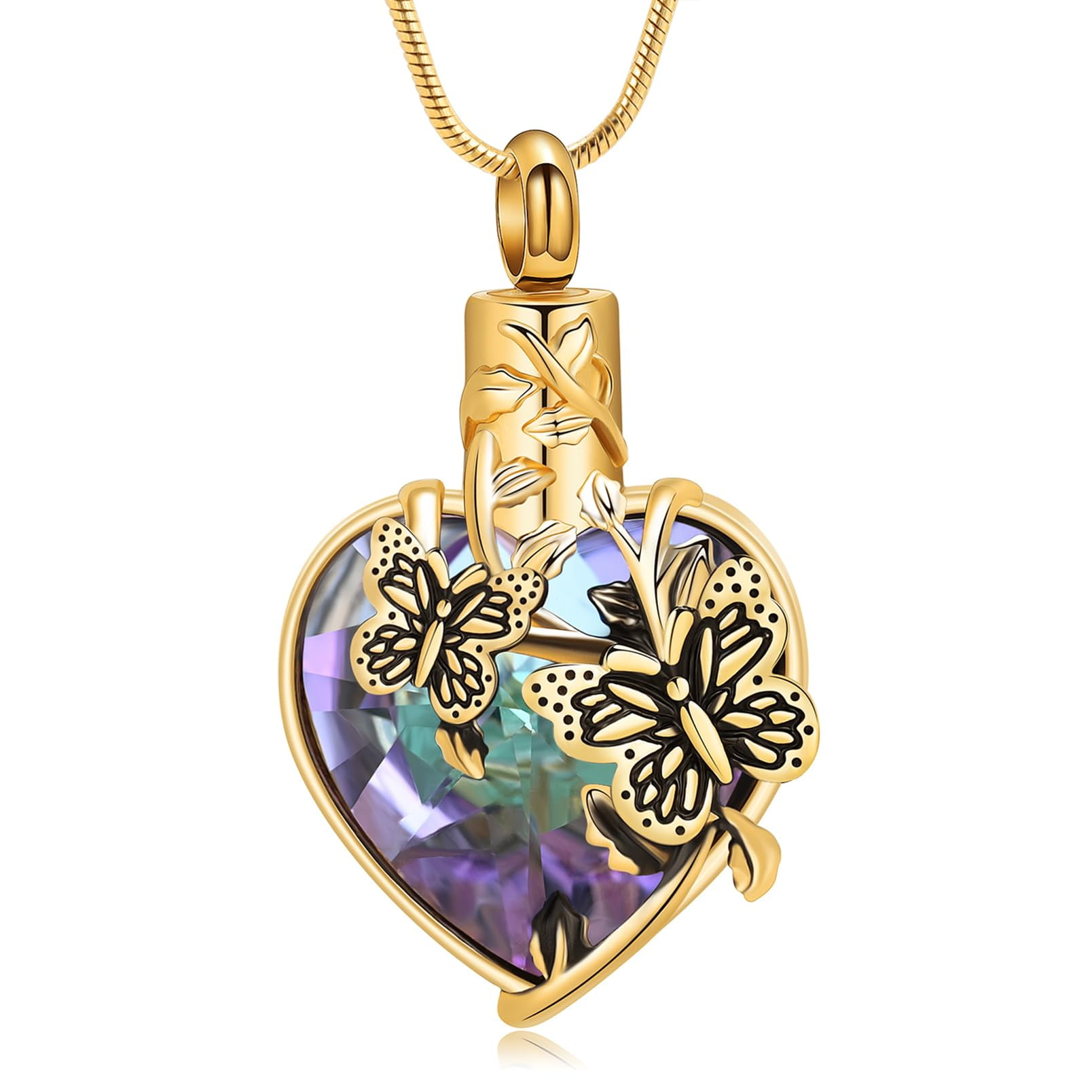 Heart Cremation Jewelry Crystal Butterfly Urn Necklace for Ashes Heart ...
