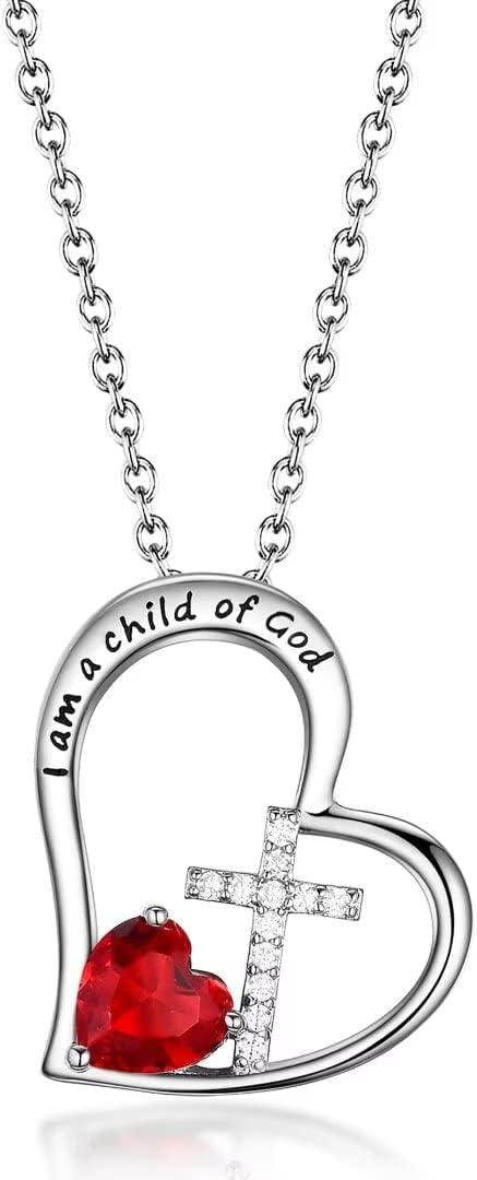 Heart Cross Birthstone Necklace for Women Baptism Gift First Communion ...