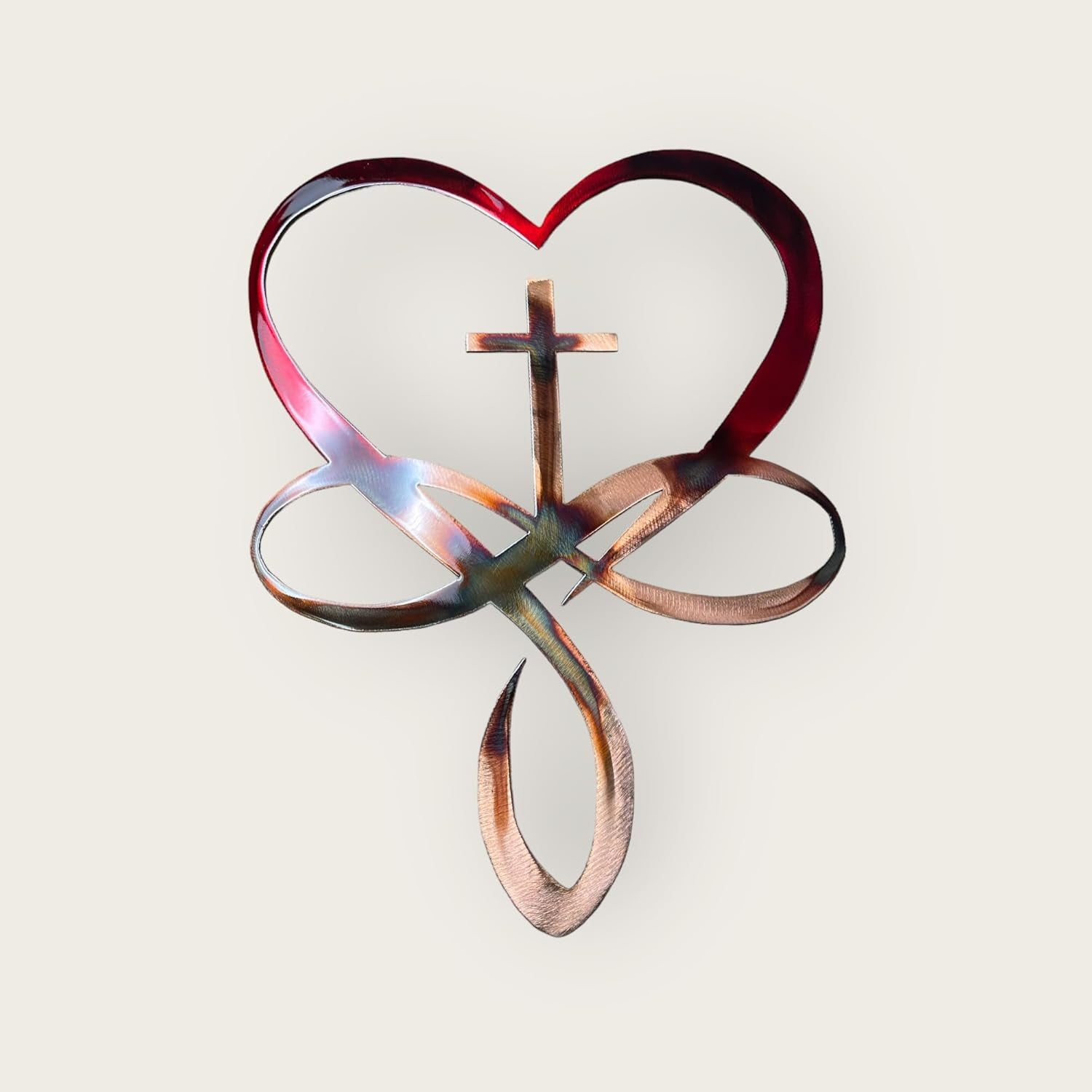 Heart Cross Infinity Symbol Metal Wall Art 15" x 11 1/2" Red Tinged - Walmart.com