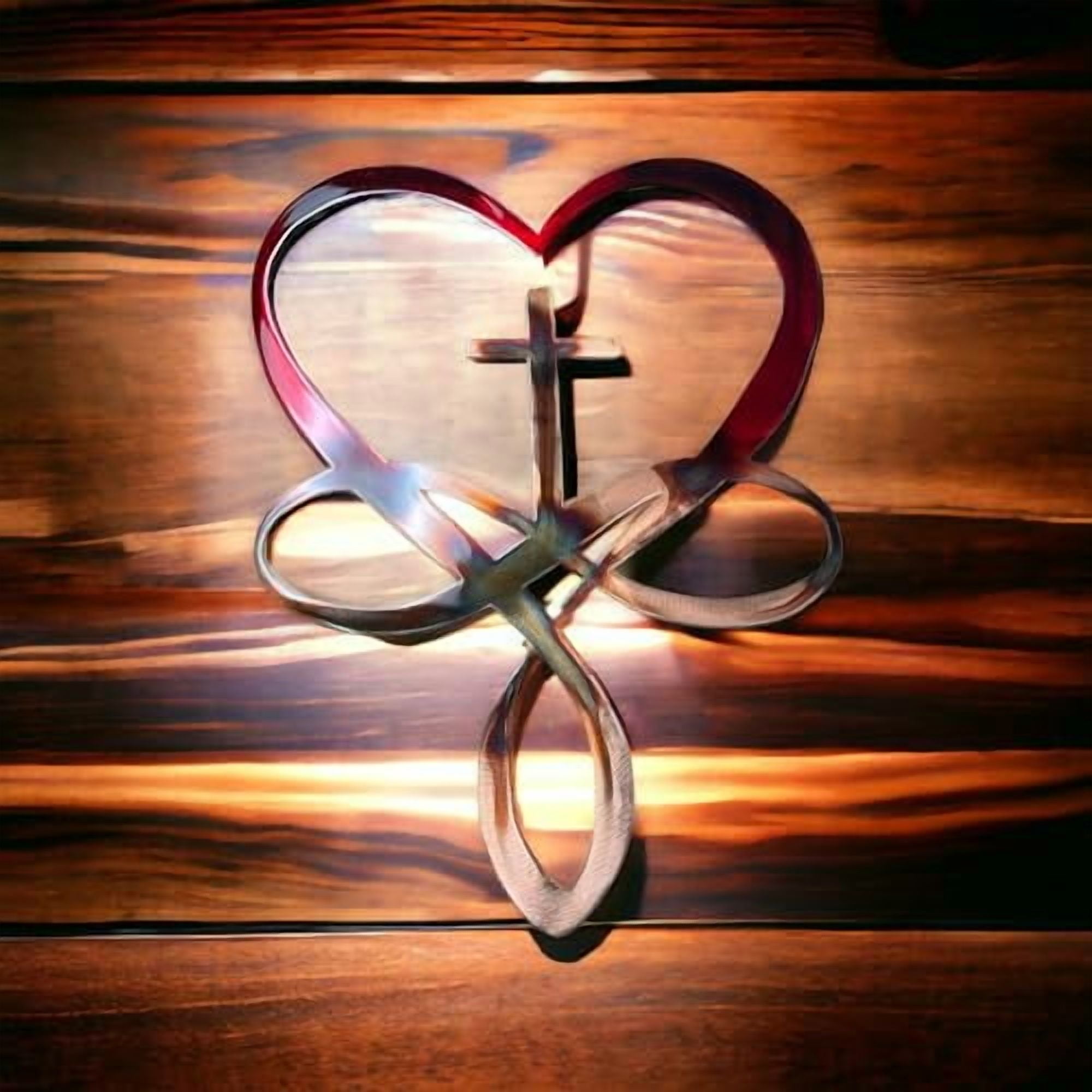Heart Cross Infinity Symbol Metal Wall Art 15" x 11 1/2" Red Tinged ...