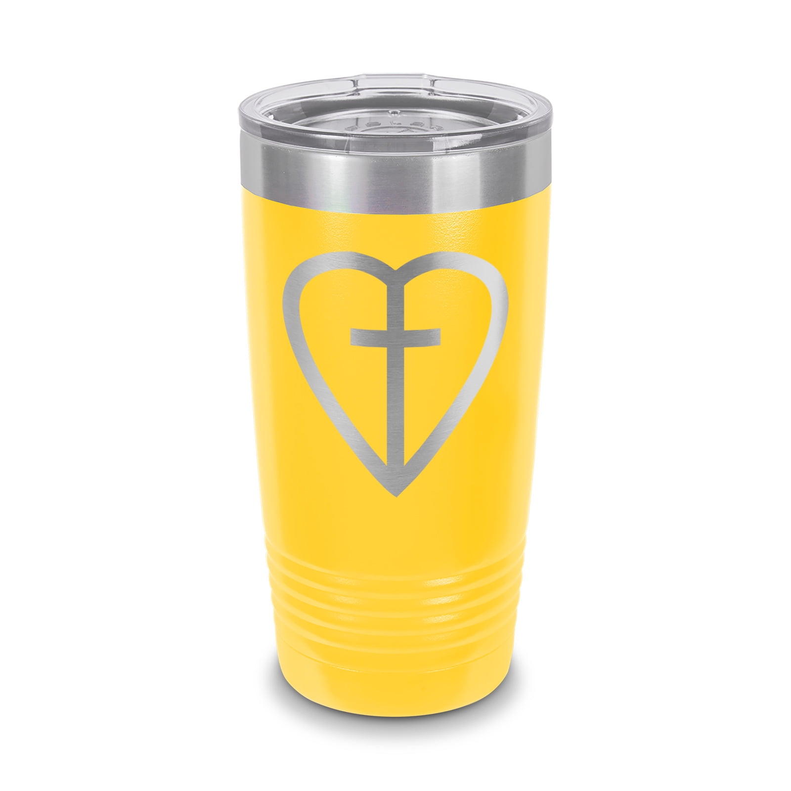 Heart with Cross Tumbler 20 oz - Laser Engraved w/ Clear Lid ...
