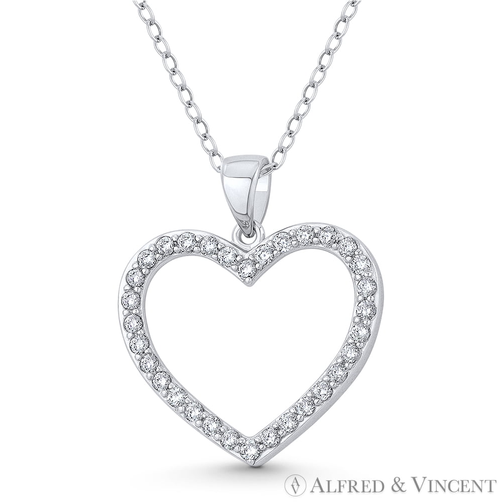 Heart Cubic Zirconia CZ Crystal Pave Pendant in .925 Sterling Silver w ...