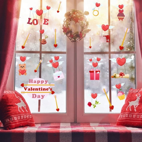 Heart and Cupid's Arrow Stickers, Hearts-Shape Valentine's Day Window ...