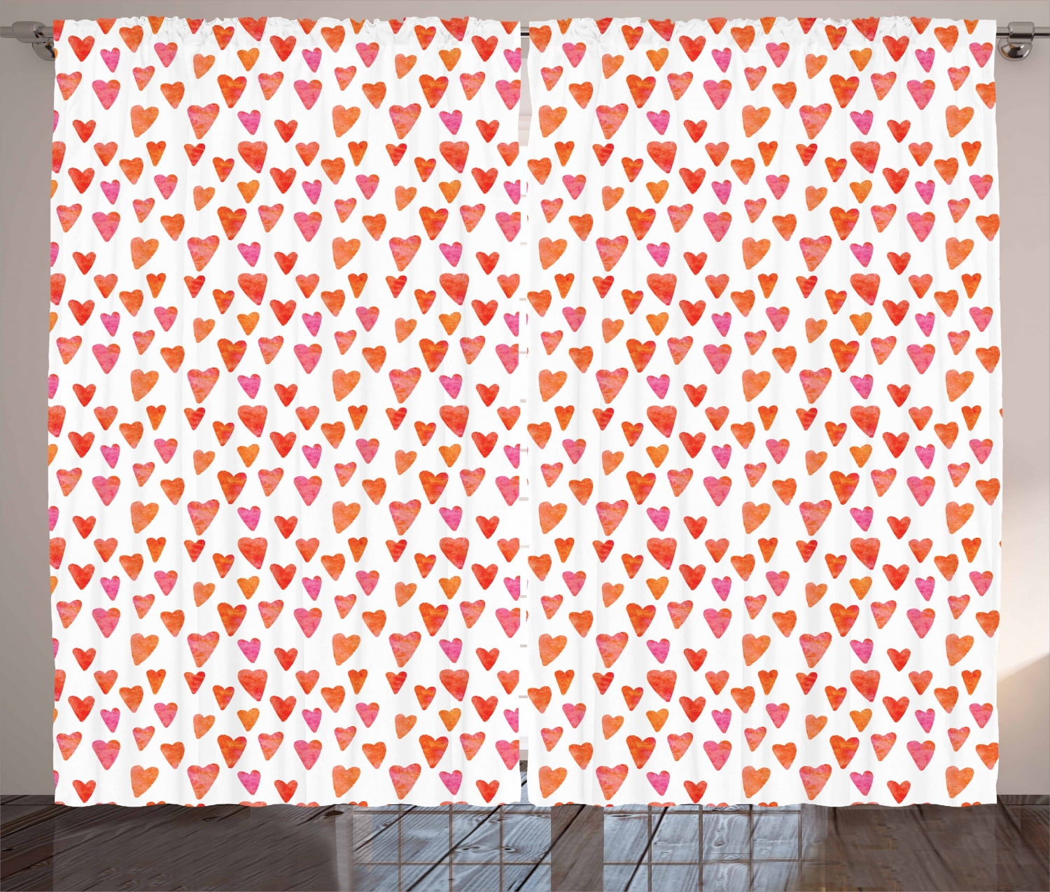 Ambesonne Heart Curtains 2 Panel Set, Watercolor Art Style Shapes, 108 ...
