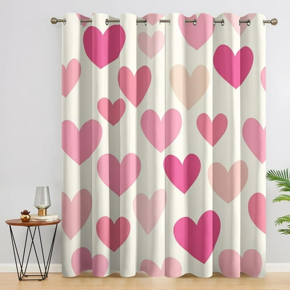 Heart Curtains For Living Room , Girly Pink Pattern Design Blackout ...
