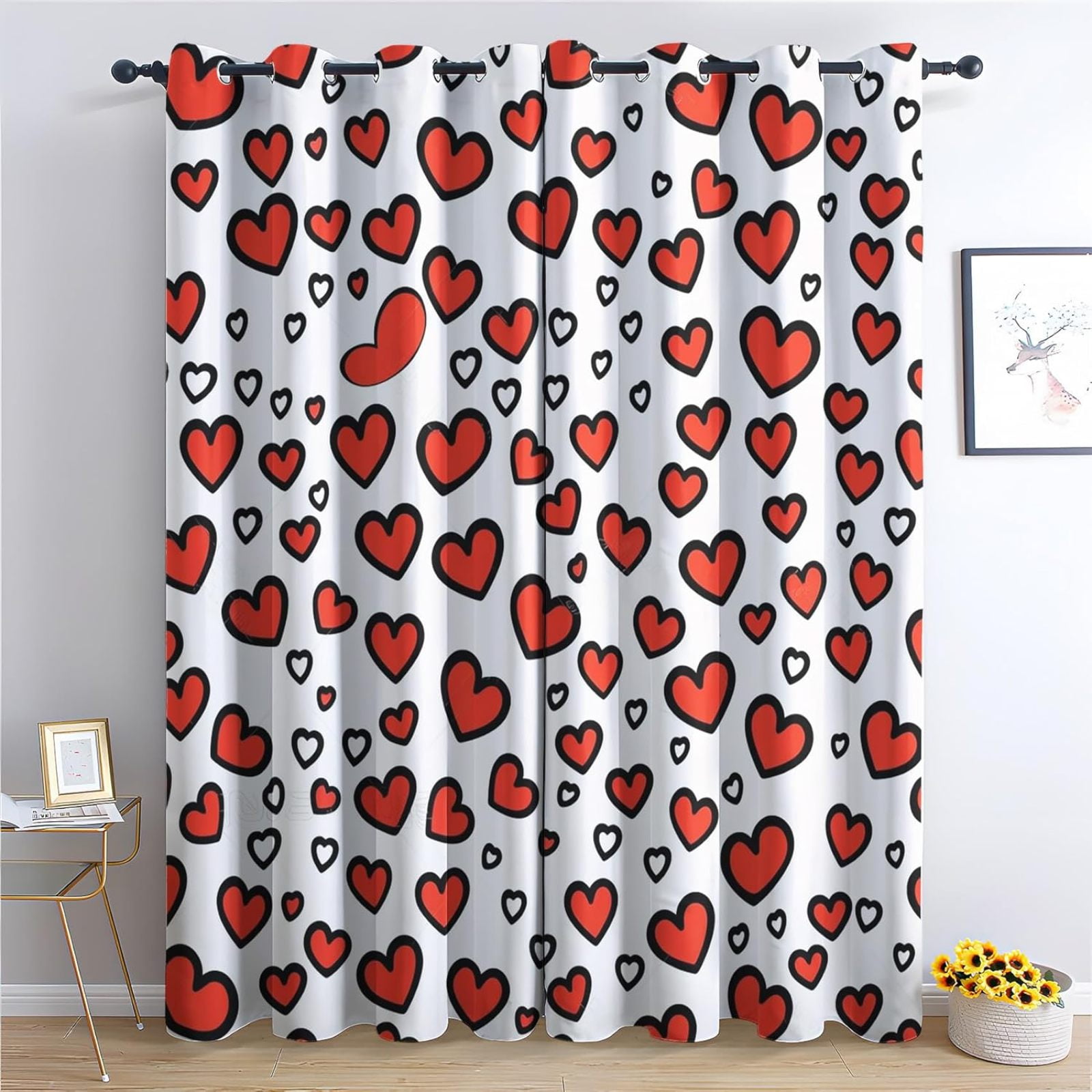 Heart Curtains For Girls Bedroom - Red Heart Blackout Curtains For ...