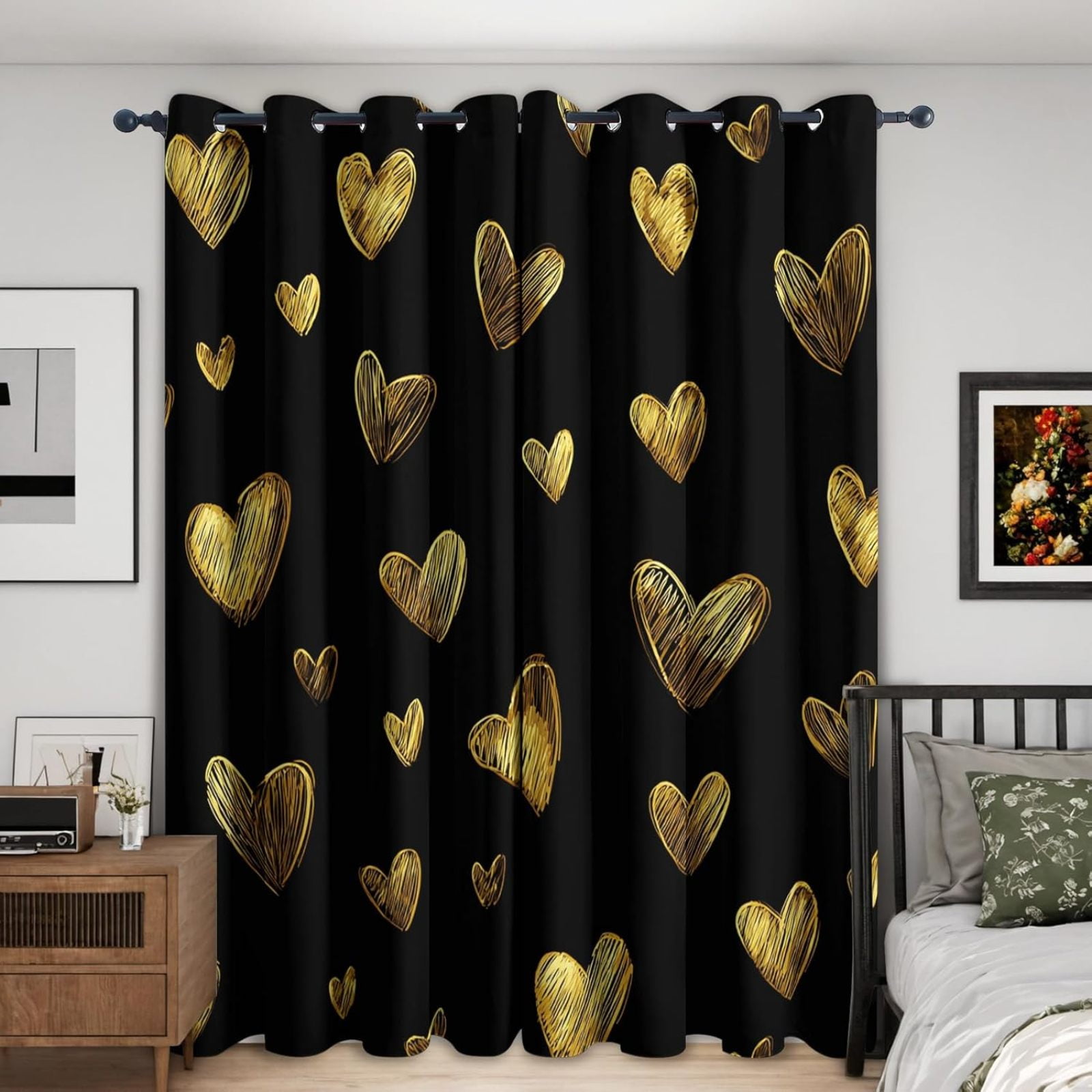 Heart Curtains For Living Room , Valentine's Day Love Pattern Design ...