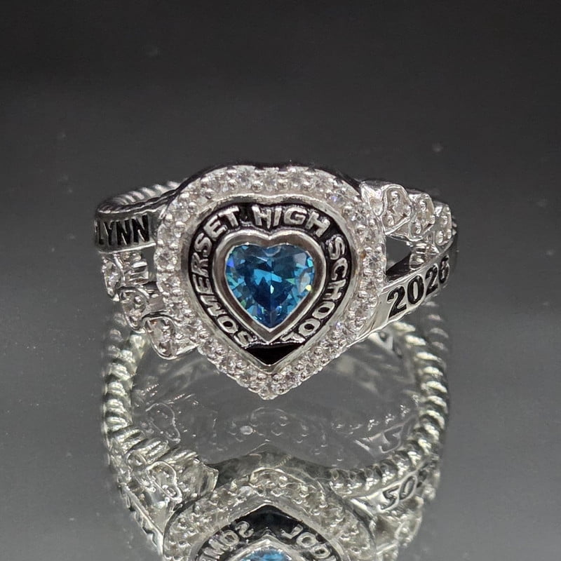 Heart Cut Custom Sterling Silver Class Ring: Heart Stone, Rings ...