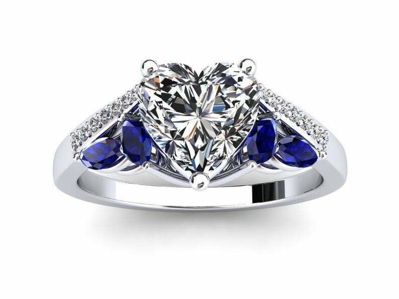 Heart Cut Diamond Ring, Art Deco Sapphire Diamond Ring, Solitaire With ...
