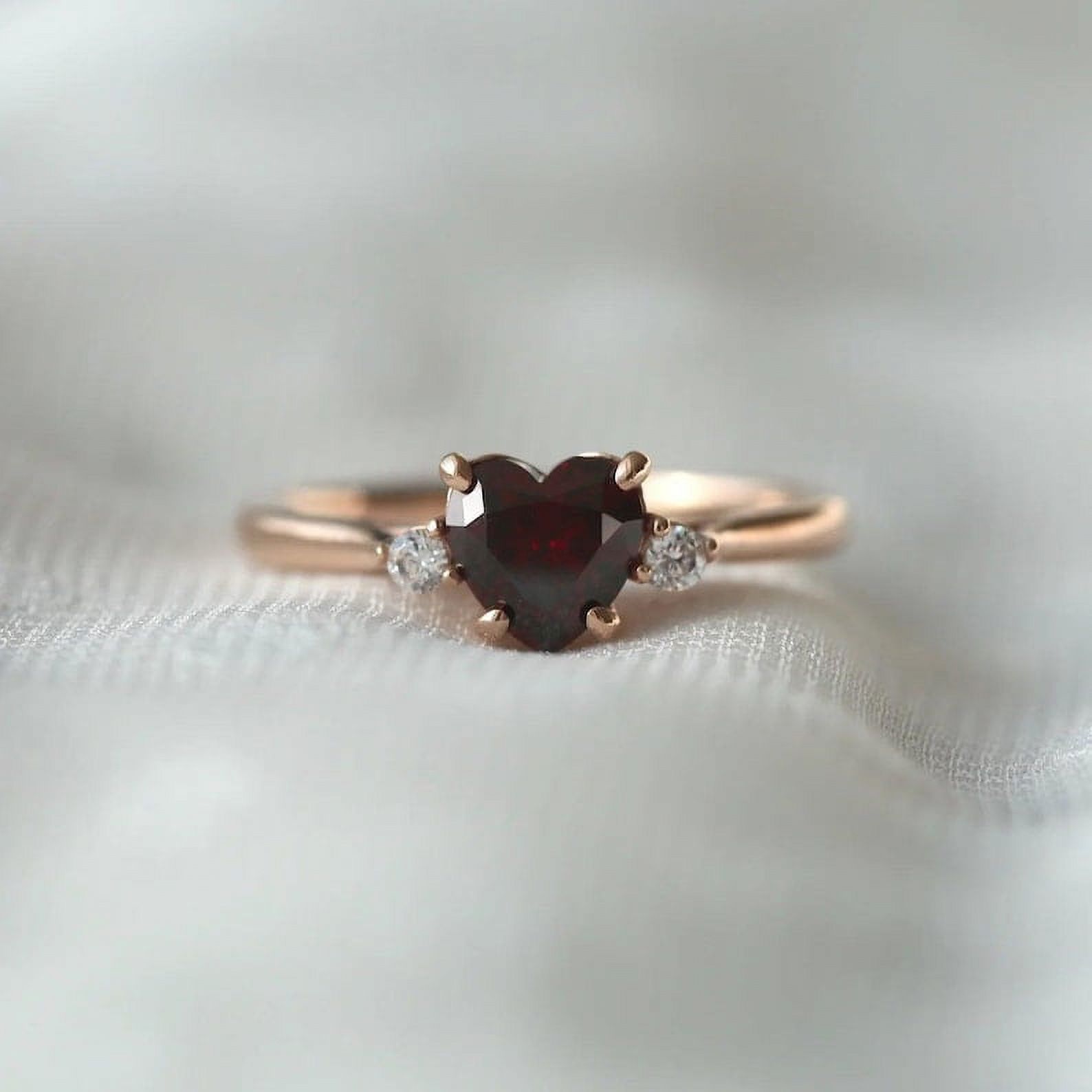 Heart Cut Red Ruby Ring Moissanite Accented Wedding Ring 14k Rose Gold Ring Natural Ruby ...