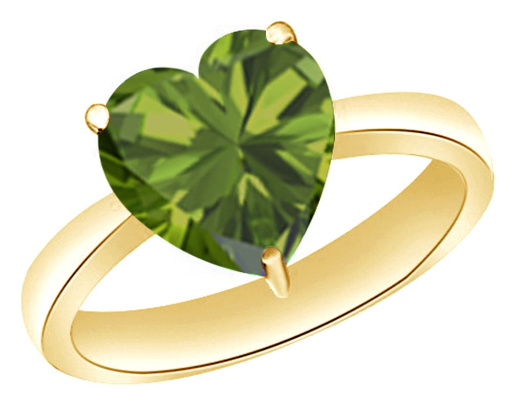 AFFY Heart-Cut Simulated Green Peridot August Birthstone Solitaire Ring ...