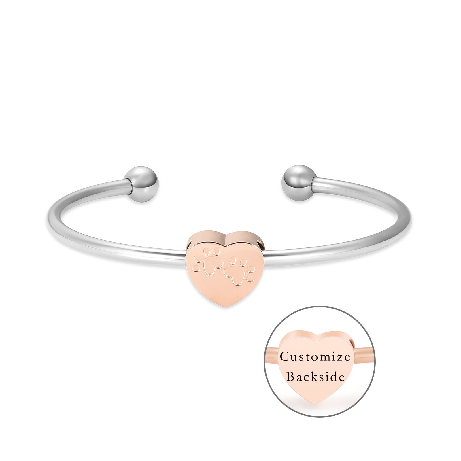 Heart with Cute Paw Print Locket Stainless Steel Open Bangle Funeral ...