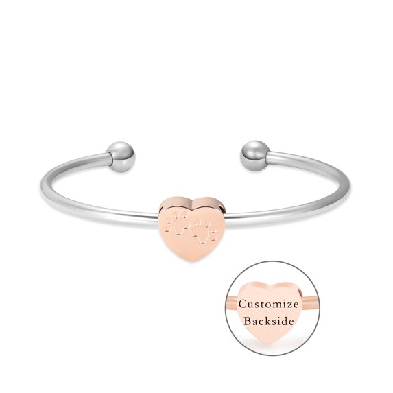 Heart with Cute Paw Print Locket Stainless Steel Open Bangle Funeral ...