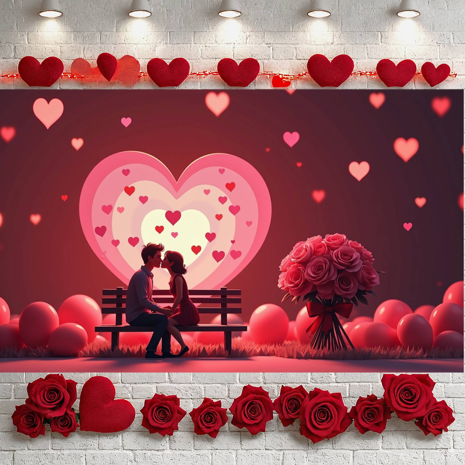 Heart Design Romantic Banner Rose Decoration Love Backdrop Pink Theme ...