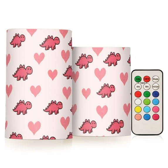 Heart Dinosaur Pattern Flameless LED Candle Set with Remote, Battery ...
