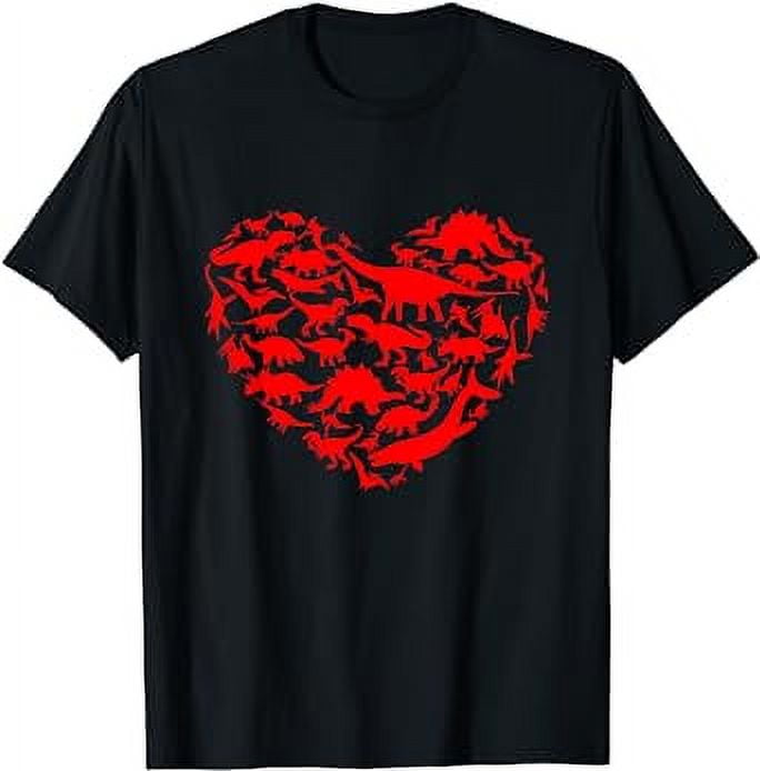 Heart Dinosaur Pattern Valentines Day T-Rex Brontosaurus T-Shirt ...