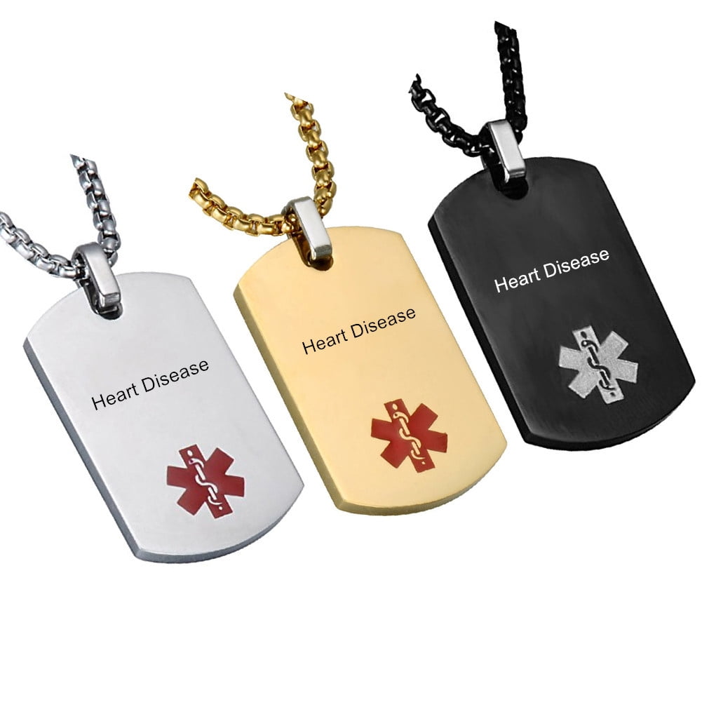 Heart Disease Medical Alert Dog Tag ID Pendant Caduceus Necklace Set ...