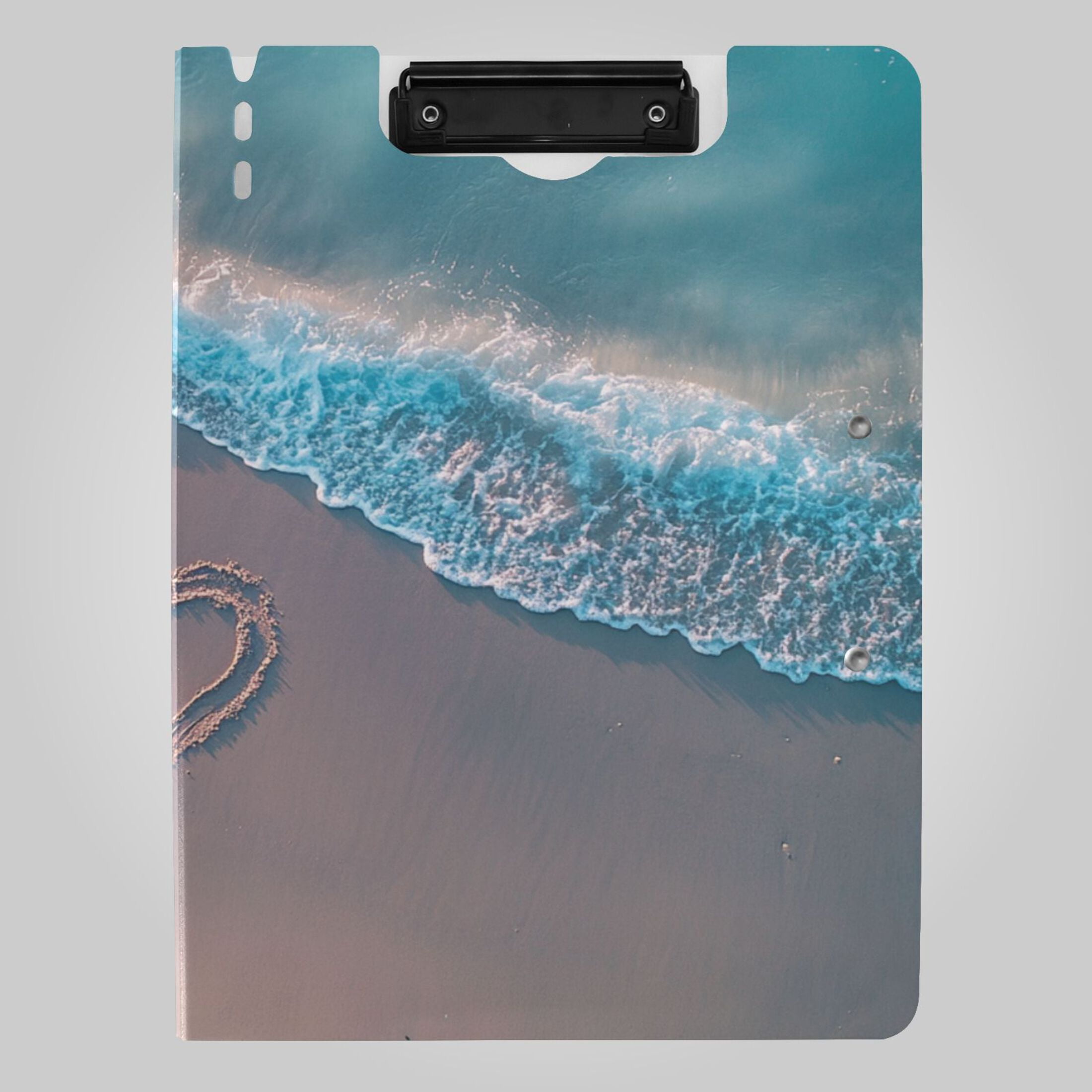 Heart Drawn Pattern on Beach Valentine Foldable Binder Folder Clipboard ...