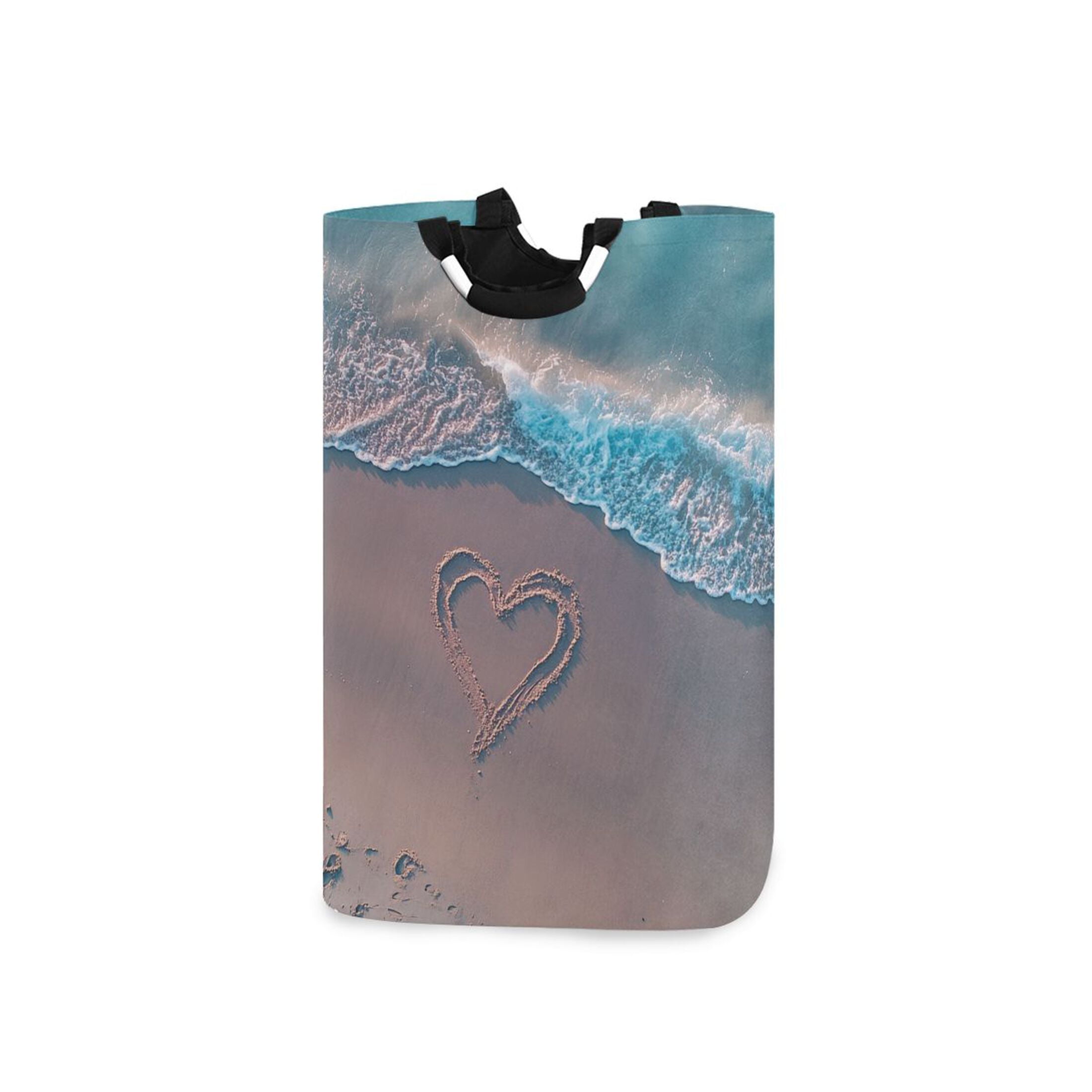 Heart Drawn Pattern on Beach Valentine Laundry Basket with Handles ...