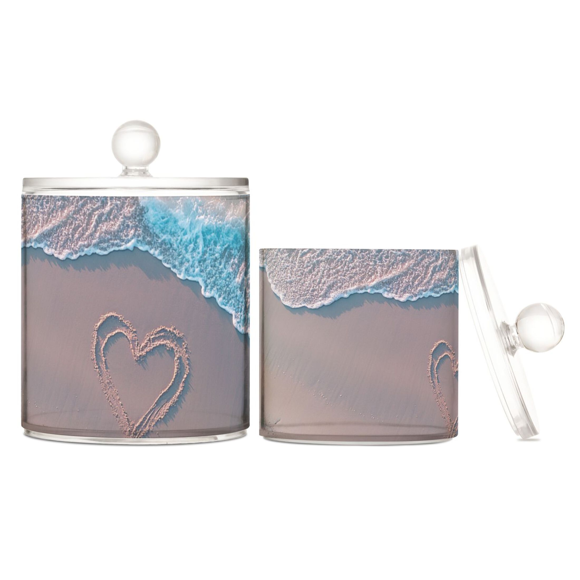 Heart Drawn Pattern on Beach Valentine Translucent Plastic Cans Storage ...
