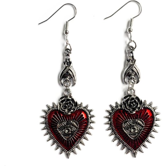 Heart Drop Earrings for Women Gothic Bat Heart Earrings[e673] - Walmart.com