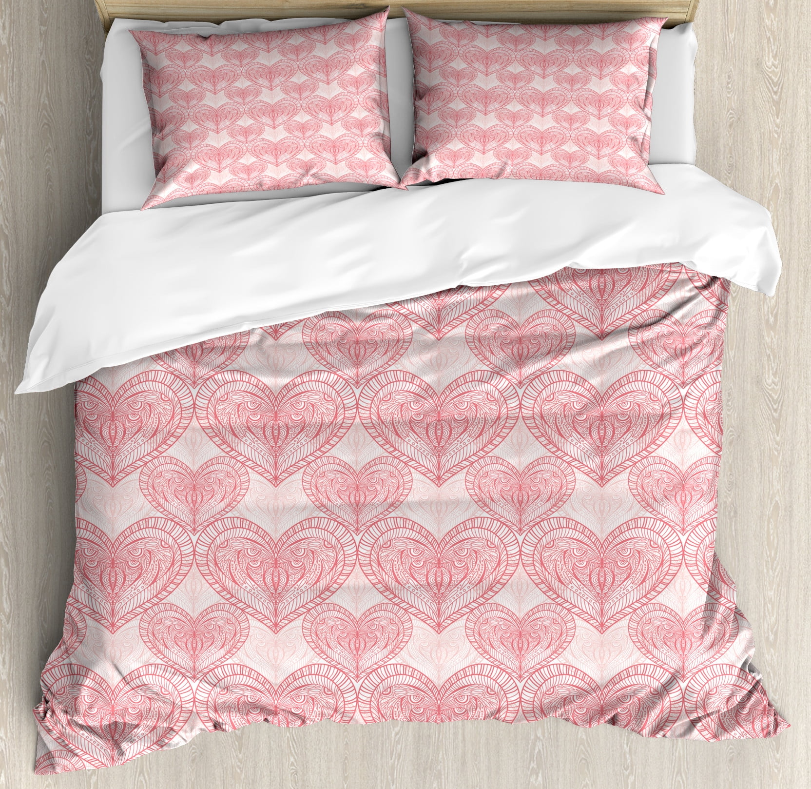 Heart Duvet Cover Set, Love Themed Pastel Zentangle Ornament Valentine ...