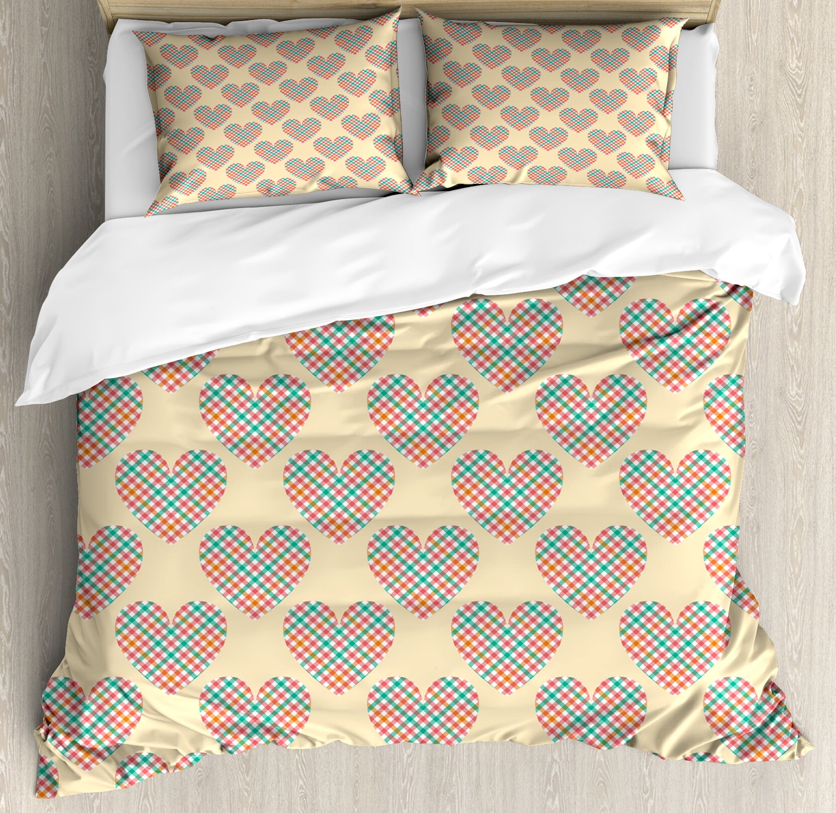 Heart Duvet Cover Set, Repetitive Romantic Plaid Motif Hearts ...