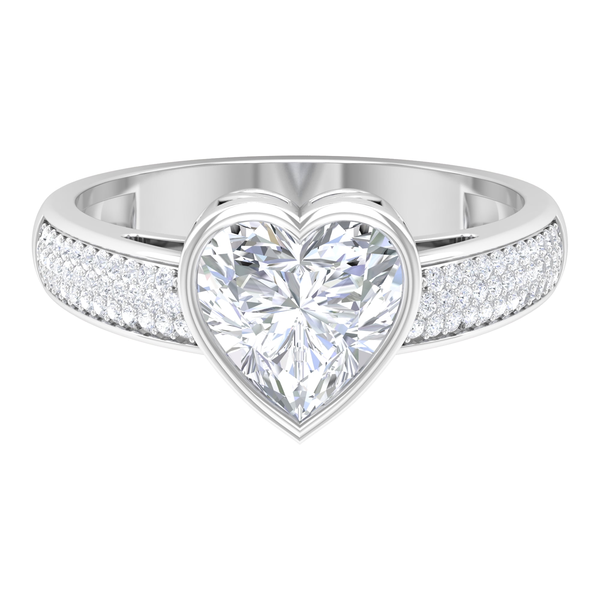 Rosec Jewels Heart Engagement Ring with Side Stones - 2 Carat ...