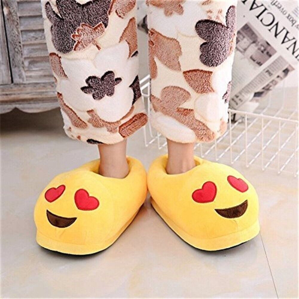 Heart Eyes Emojicon Quality Soft Slippers Yellow Plush Red Heart Eyed ...