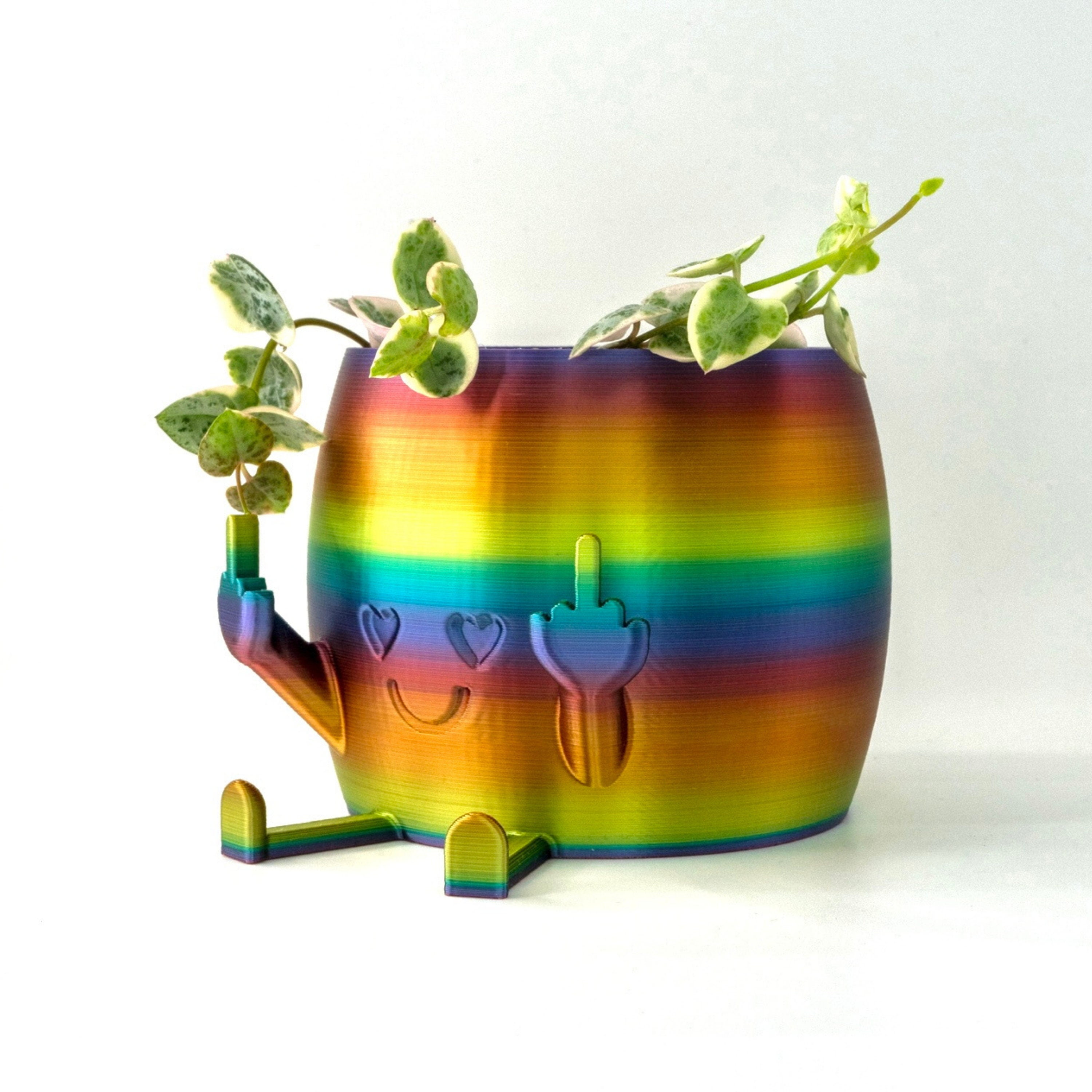 Heart Eyes Smiling Middle Finger Planter with Drainage Hole | 3D ...